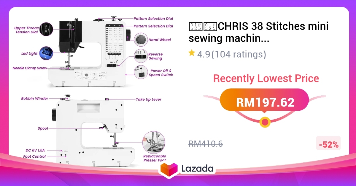 🔥🔥CHRIS 38 Stitches mini sewing machine portable electric Household ...