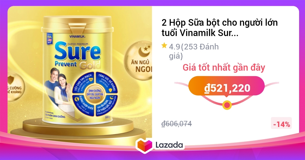 2 Hộp Sữa bột cho người lớn tuổi Vinamilk Sure Prevent Gold Hộp thiếc ...
