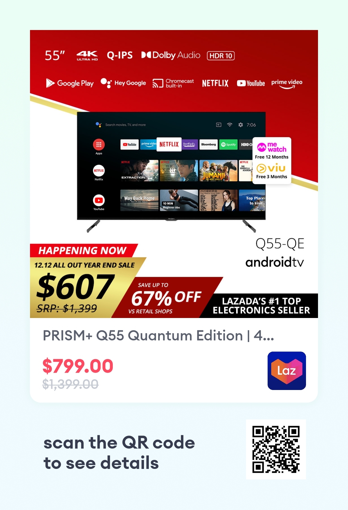 PRISM+ Q55 Quantum Edition | 4K Android TV | 55 inch | Quantum Colors ...