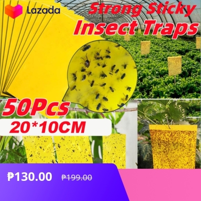 50PCS Strong Flies Traps Bugs Sticky Board Yellow Double-Sided Sticky ...