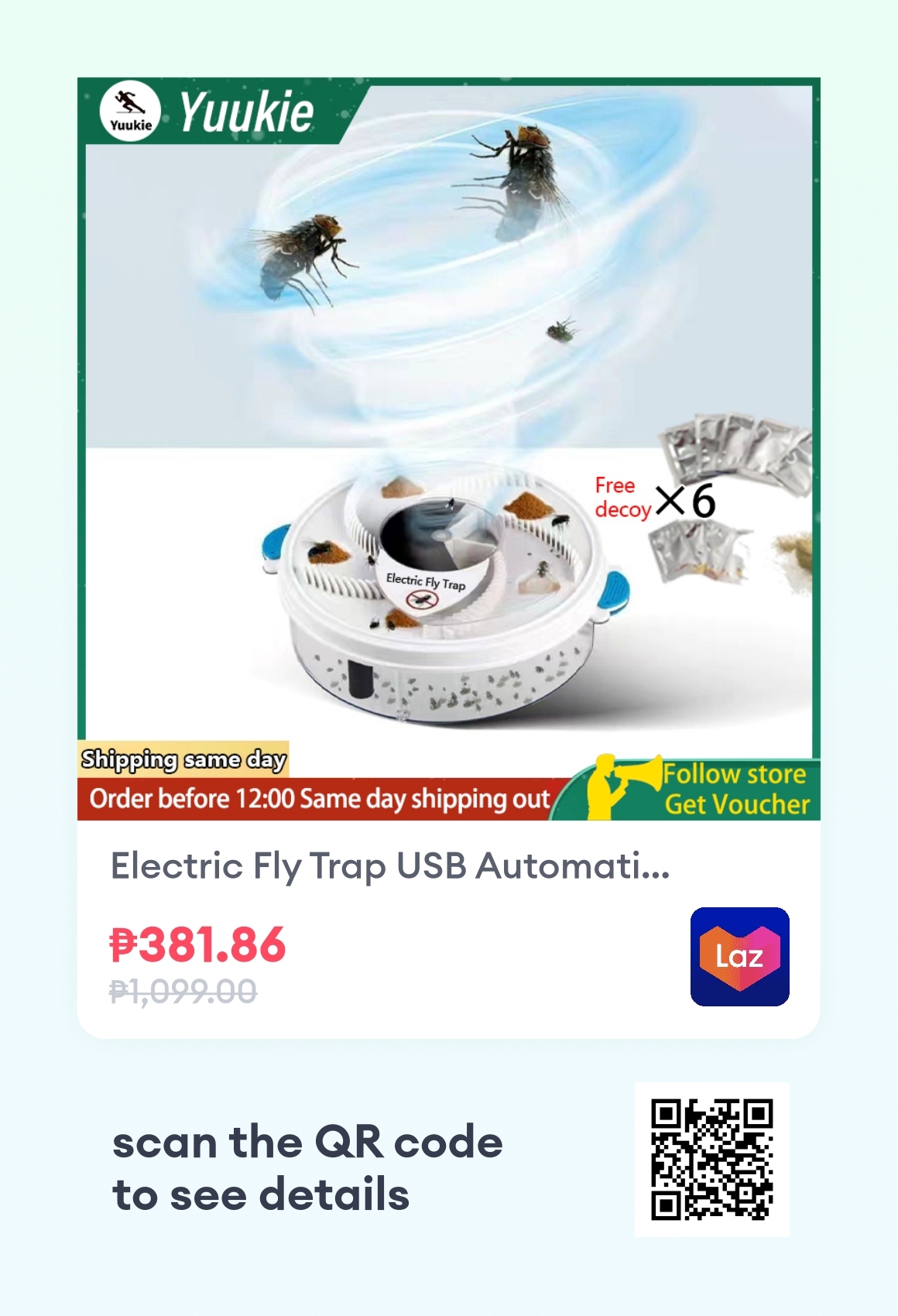 Electric Fly Trap USB Automatic Flycatcher Insect Catching Mosquito ...