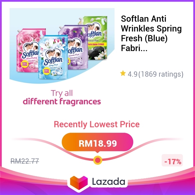 Softlan Anti Wrinkles Spring Fresh (Blue) Fabric Softener 1.6L Refill ...