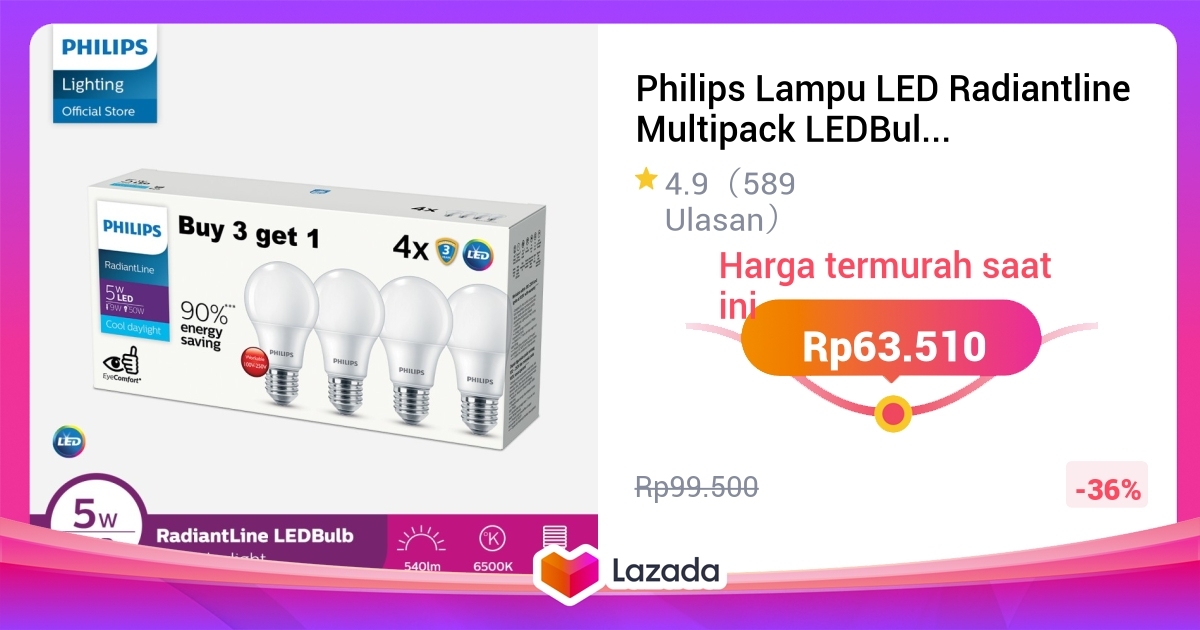 Philips Lampu LED Radiantline Multipack LEDBulb 5W 6500K