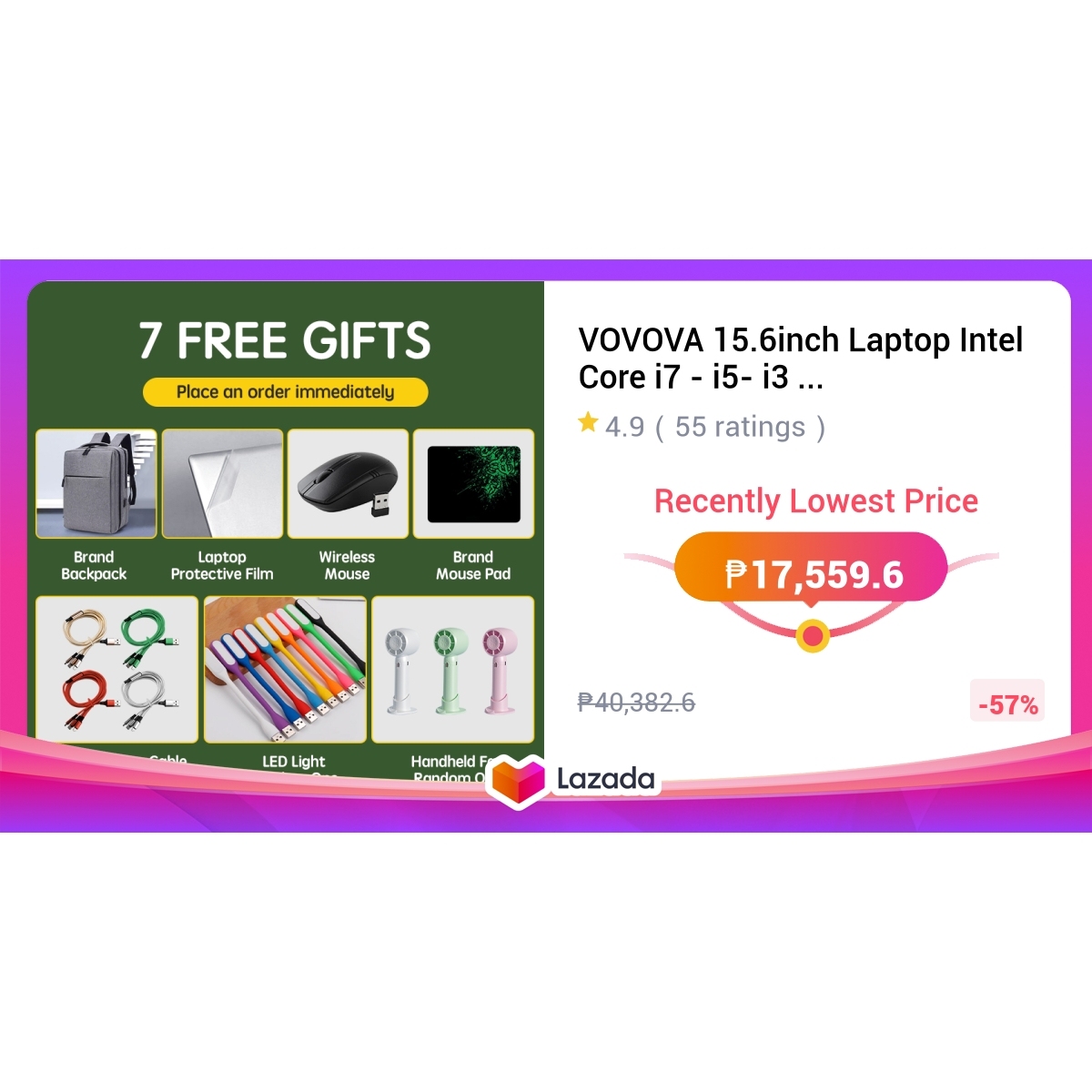 VOVOVA 15.6inch Laptop Intel Core i7 - i5- i3 | 16GB / 8GB / 4GB Memory ...