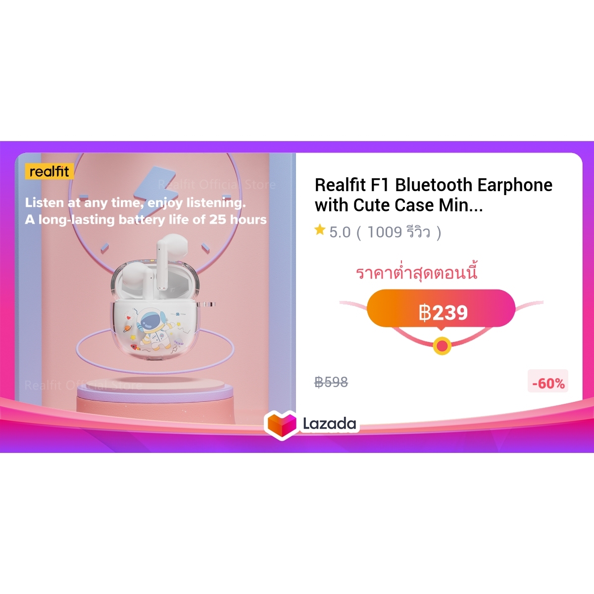 Realfit F1 Bluetooth Earphone with Cute Case Mini Wirless Earbuds with ...