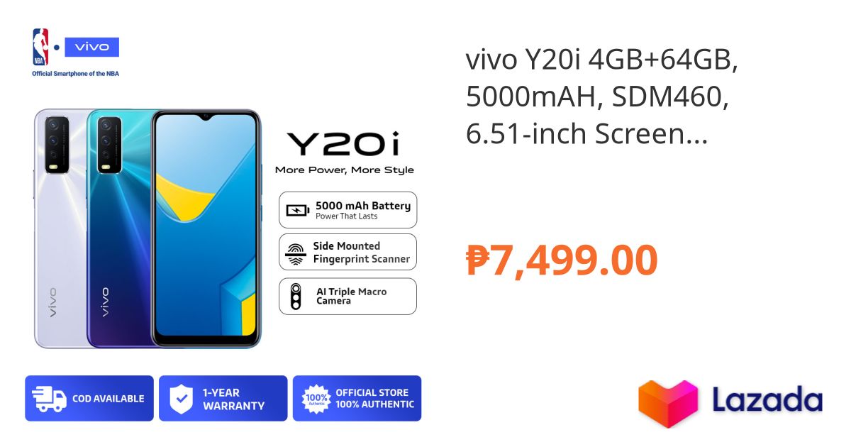 vivo Y20i 4GB+64GB, 5000mAH, SDM460, 6.51-inch Screen, AI Portrait ...