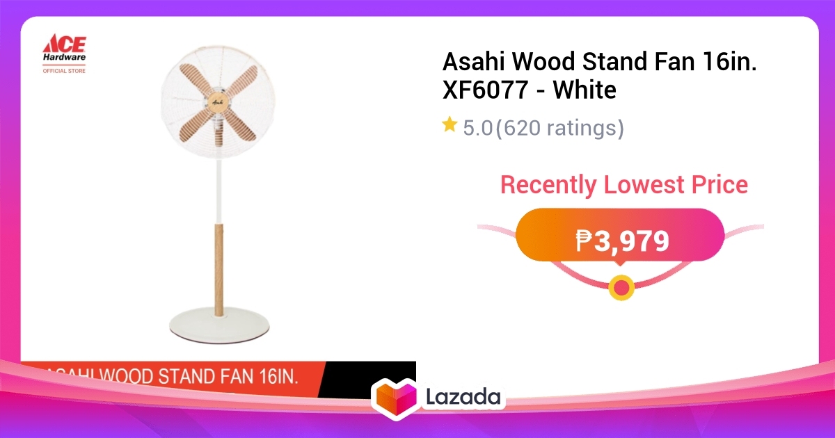 Asahi Wood Stand Fan 16in. XF6077 - White