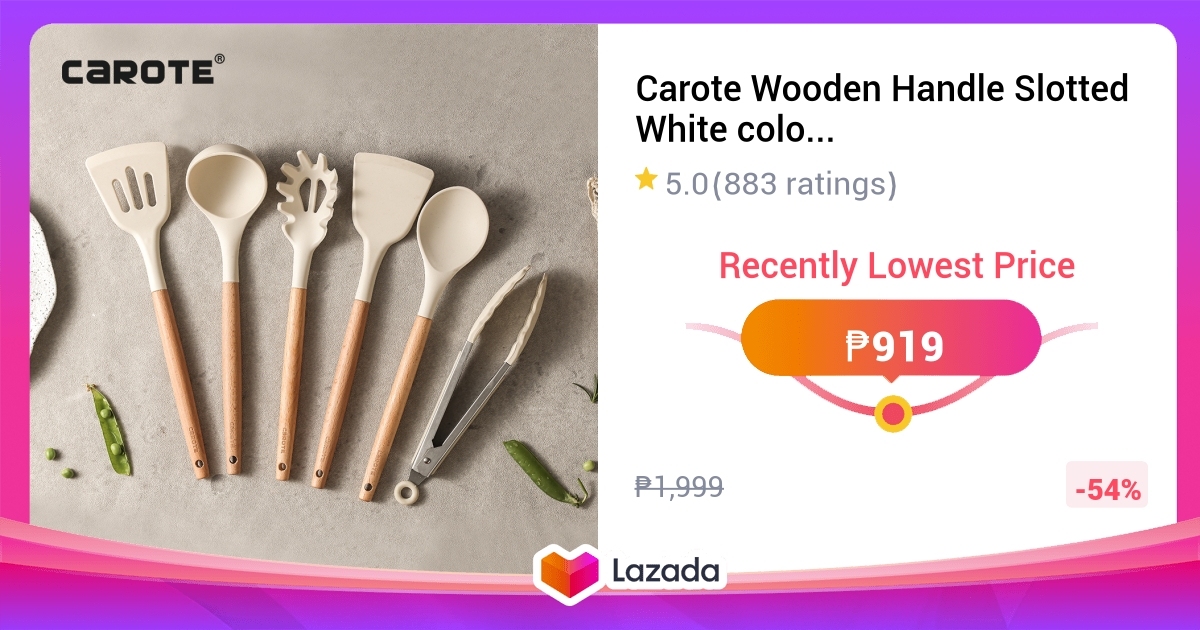 Carote Wooden Handle Slotted White color Non-stick Food Grade Silicone ...