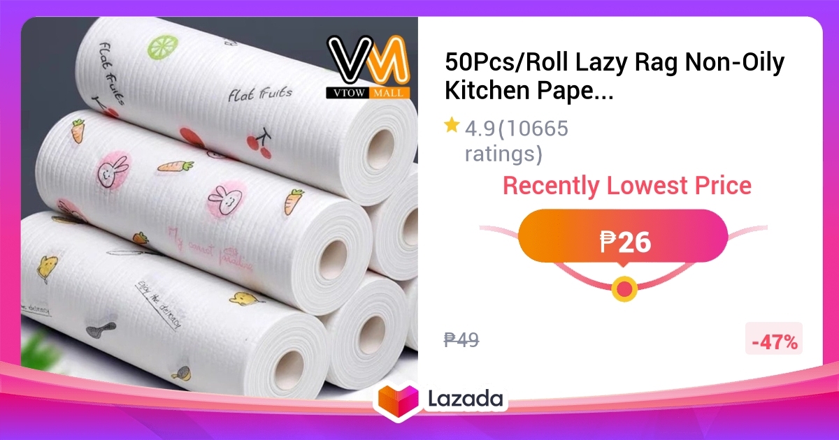 50Pcs/Roll Lazy Rag Non-Oily Kitchen Paper Washable Wet and Dry ...