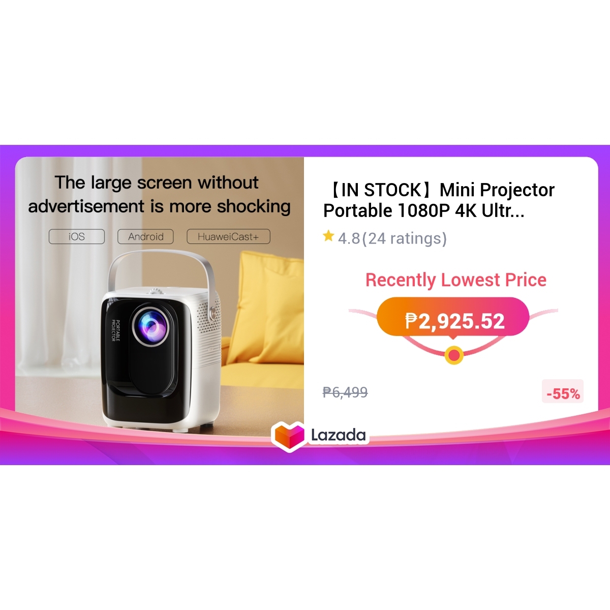 【IN STOCK】Mini Projector Portable 1080P 4K Ultra Clear 5G Projector HD ...