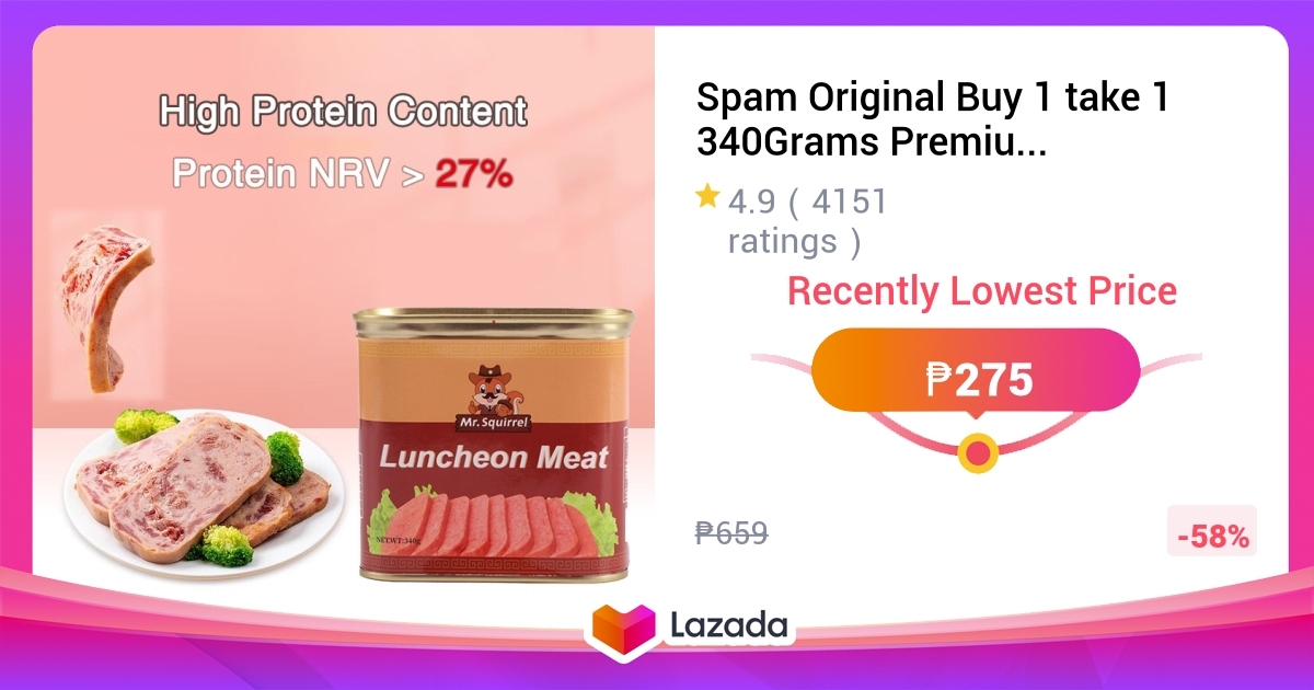 Spam Original Buy 1 take 1 340Grams Premium Luncheon Meat Ready-to-Cook ...