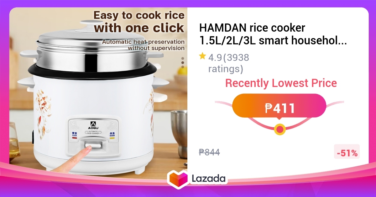 HAMDAN rice cooker 1.5L/2L/3L smart household multi-function food grade ...