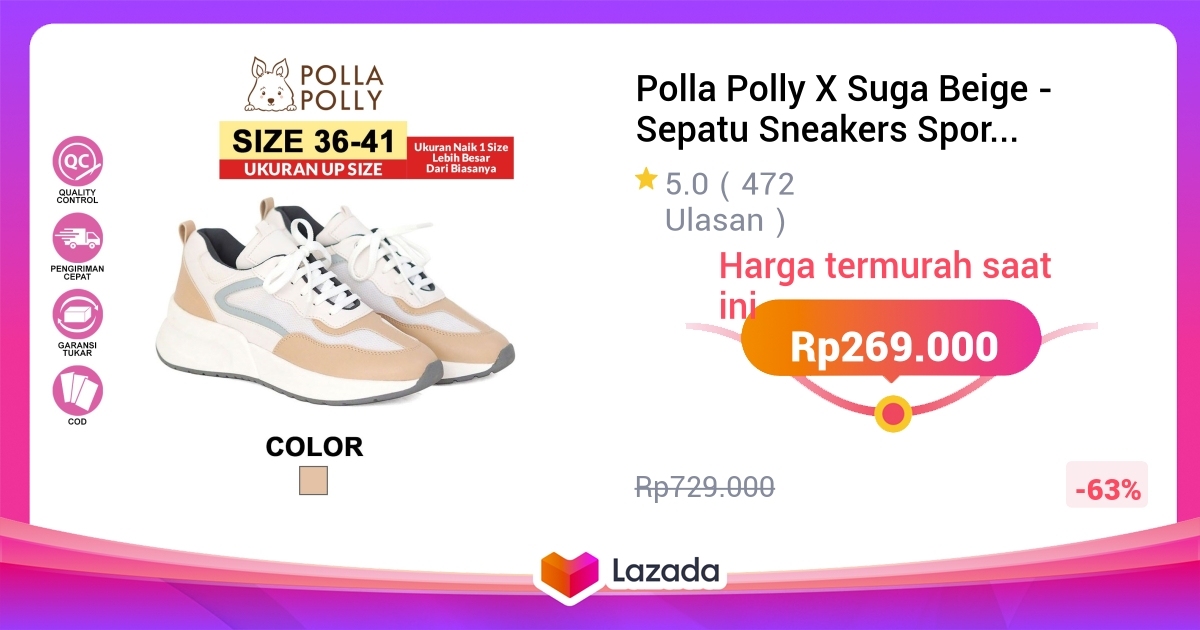 Polla Polly X Suga Beige - Sepatu Sneakers Sport Wanita (36-41) Model ...