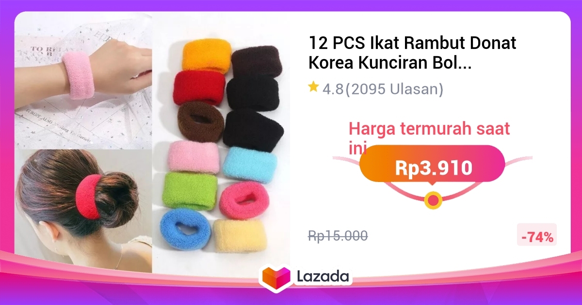 12 PCS Ikat Rambut Donat Korea Kunciran Bold Warna / Hair Bun ...