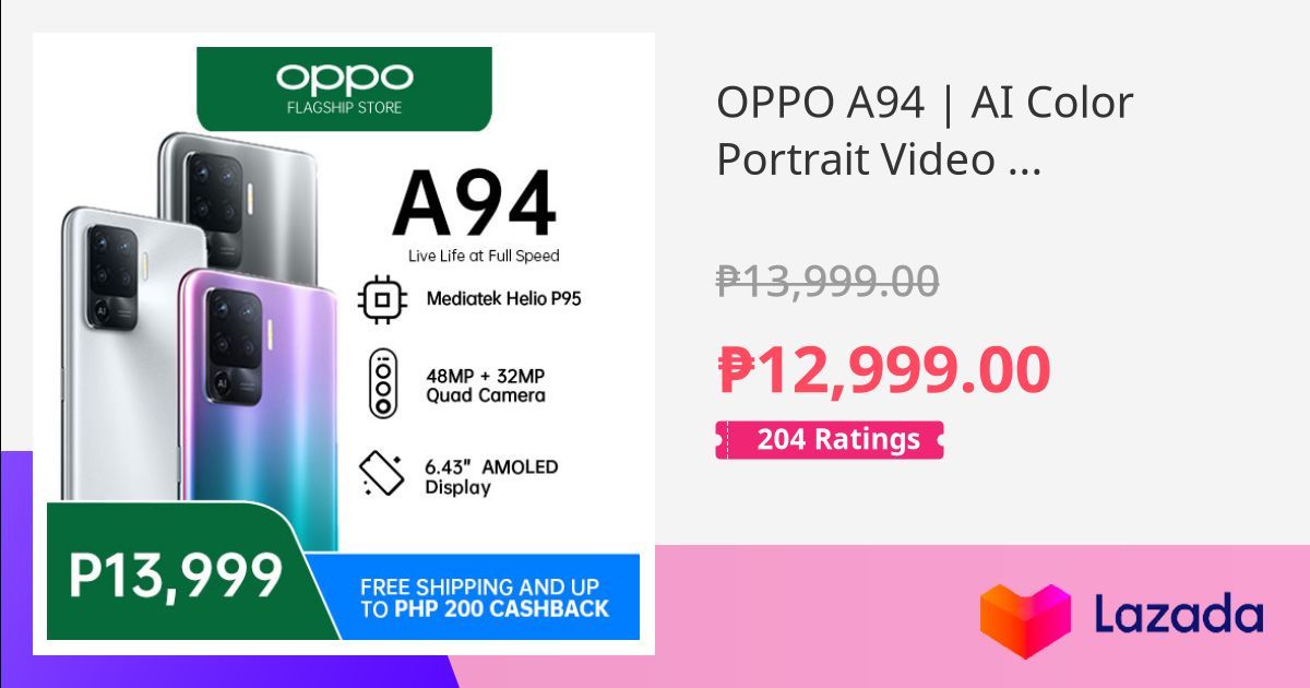 OPPO A94 | AI Color Portrait Video | Dual-View Video | 8+128GB Cellphone | 48MP AI Quad Camera ...