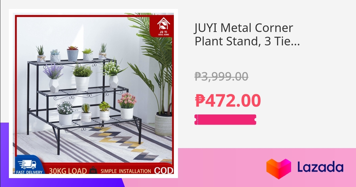 JUYI Metal Corner Plant Stand, 3 Tier Ladder Plant Shelves Garden ...