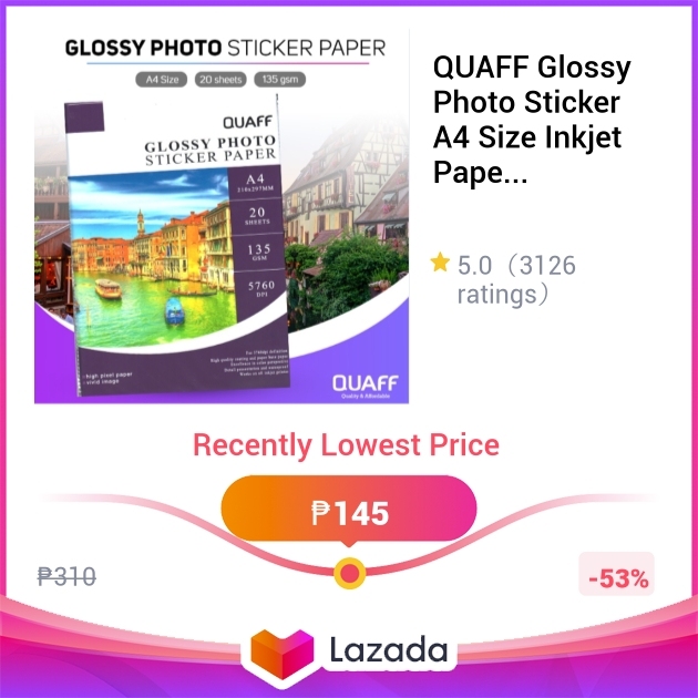 QUAFF Glossy Photo Sticker A4 Size Inkjet Paper Sticker 90gsm & 135gsm