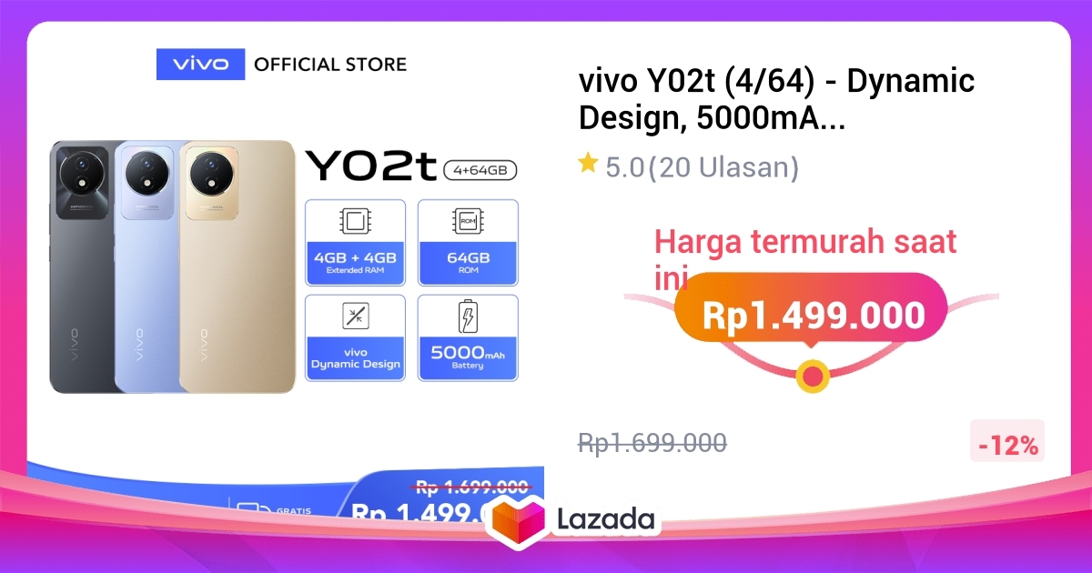 vivo Y02t (4/64) - Dynamic Design, 5000mAh Battery, Dual-Mode Camera, 6 ...