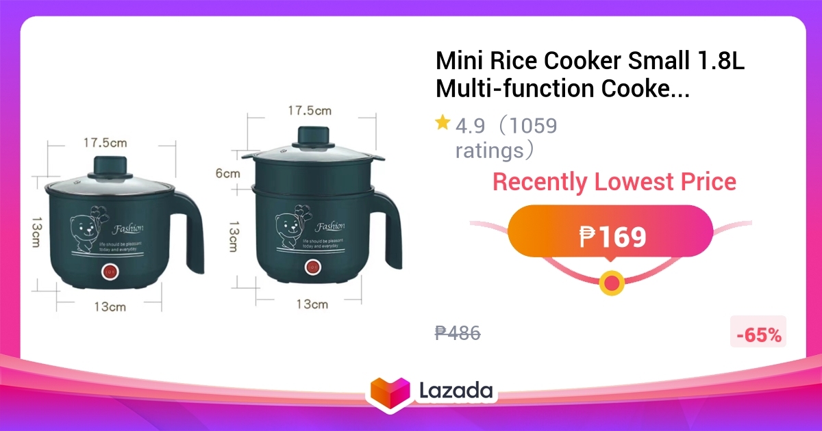 Mini Rice Cooker Small 1.8L Multi-function Cooker with steamer Non ...