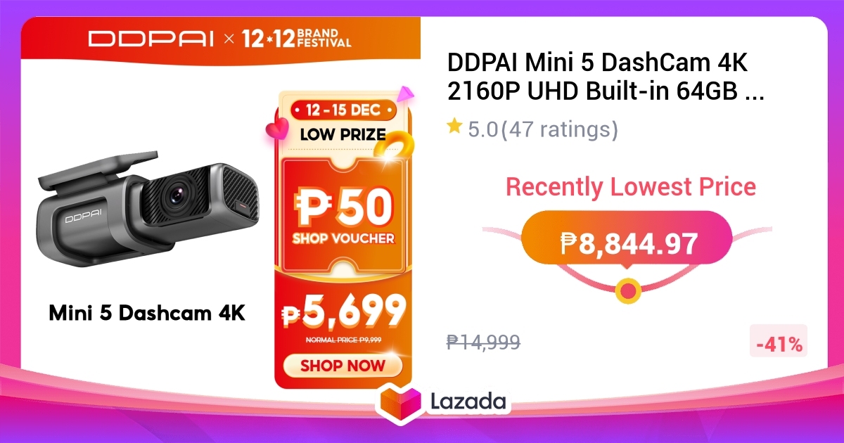 DDPAI Mini 5 DashCam 4K 2160P UHD Built-in 64GB + GPS 5G WIFI 24 Hours ...