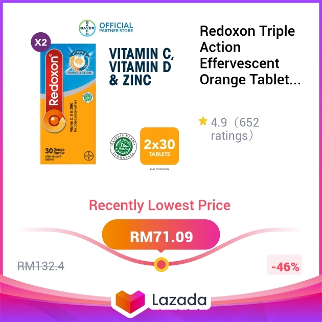 Redoxon Triple Action Effervescent Orange Tablets (2 packs x 30 tablets)