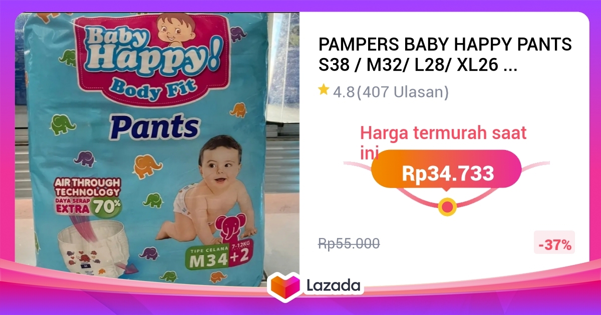 PAMPERS BABY HAPPY PANTS S38 / M32/ L28/ XL26 / XXL24 | PAMPERS MURAH ...