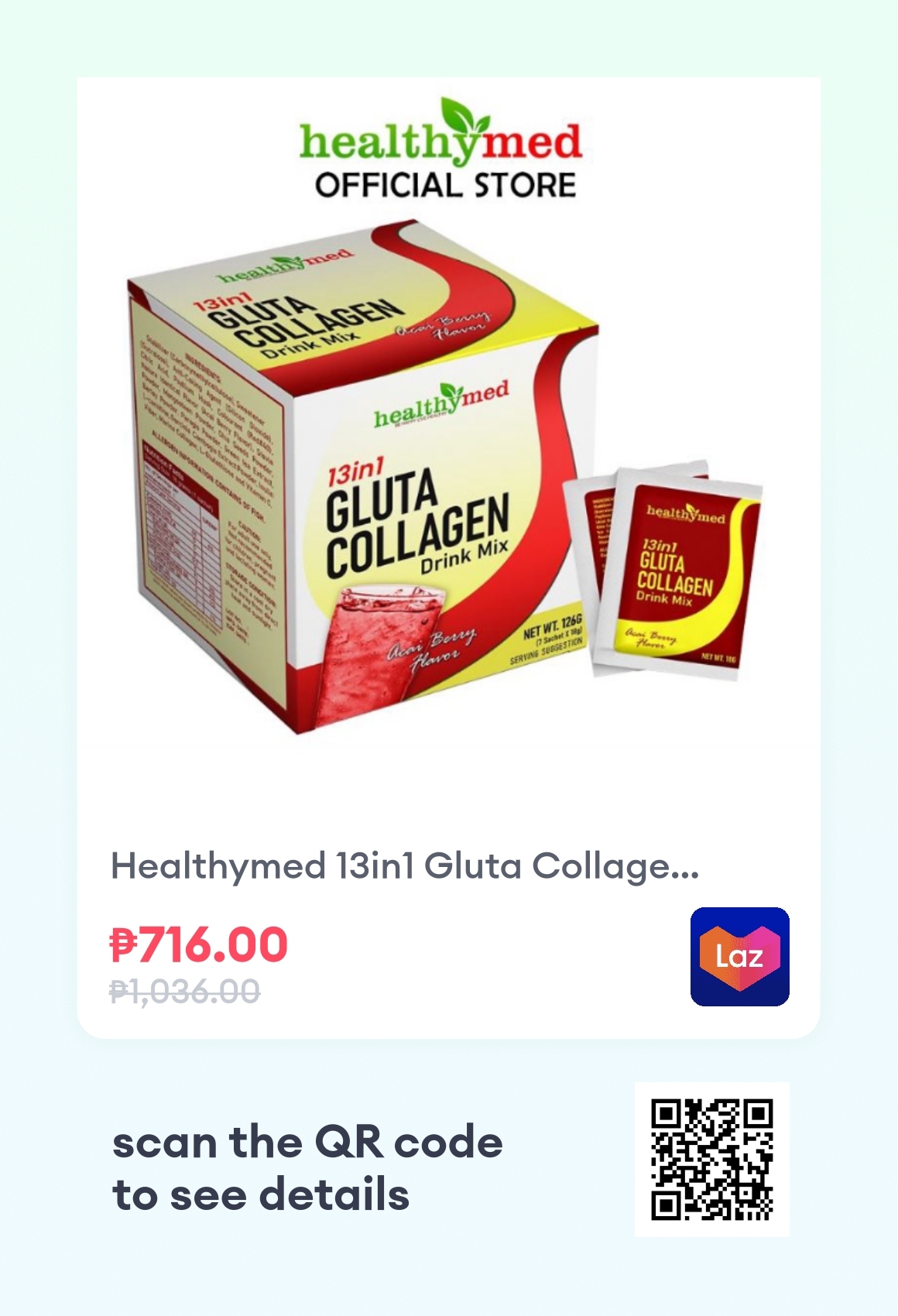 Healthymed 13in1 Gluta Collagen Drink Mix - Whitening Drink, Glutathione and L- Carnitine Mix Drink