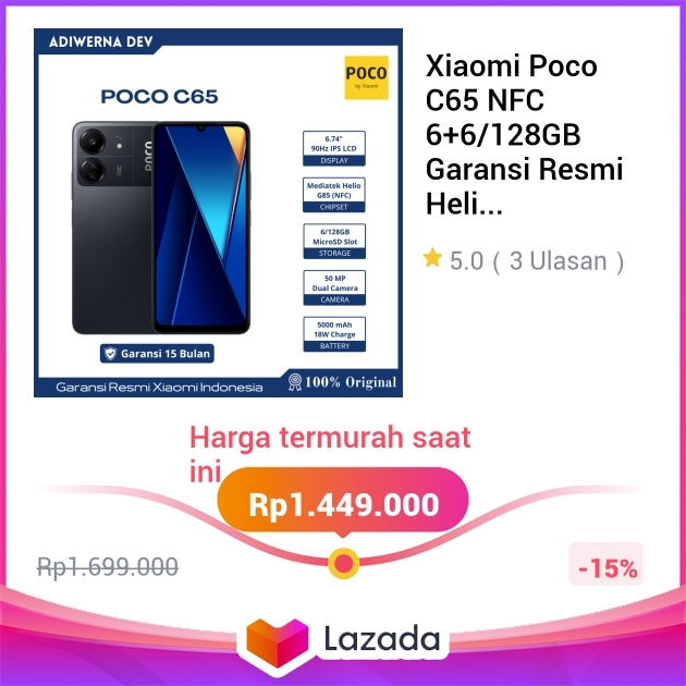 Xiaomi Poco C65 NFC 6+6/128GB Garansi Resmi Helio G85 Gaming 90Hz 50MP ...