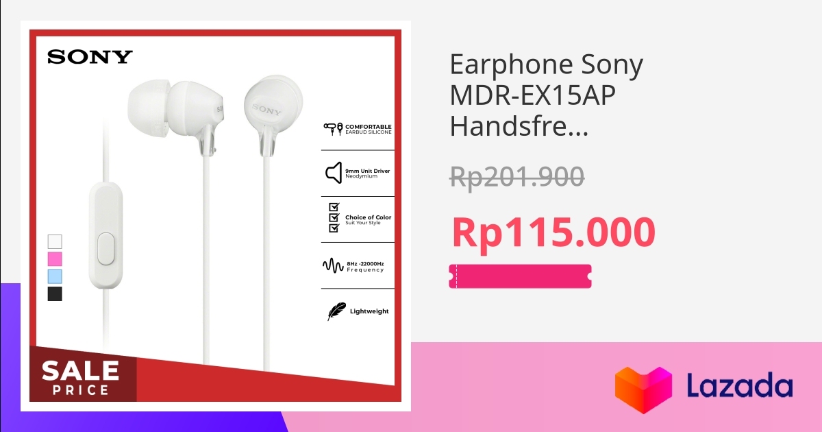 Earphone Sony MDR-EX15AP Handsfree In-ear - White SONY Earphone Headset ...
