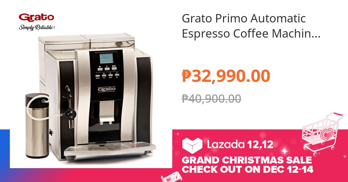 Grato Primo Automatic Espresso Coffee Machine (Silver/Black) with 1 ...