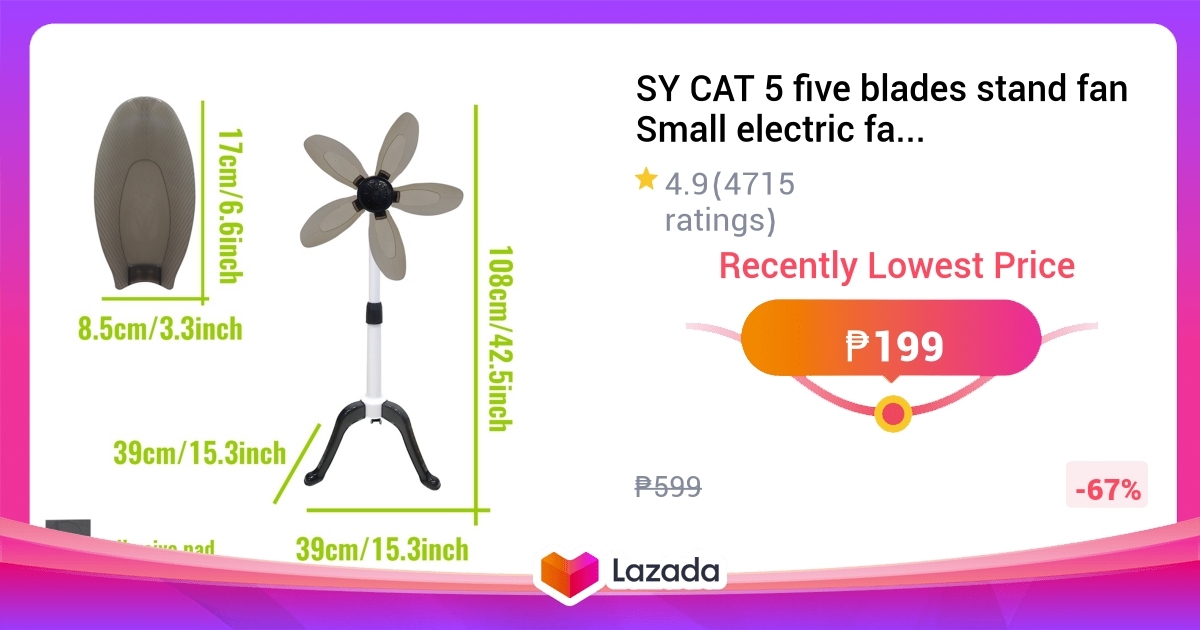 SY CAT 5 five blades stand fan Small electric fan floor fan Portable ...