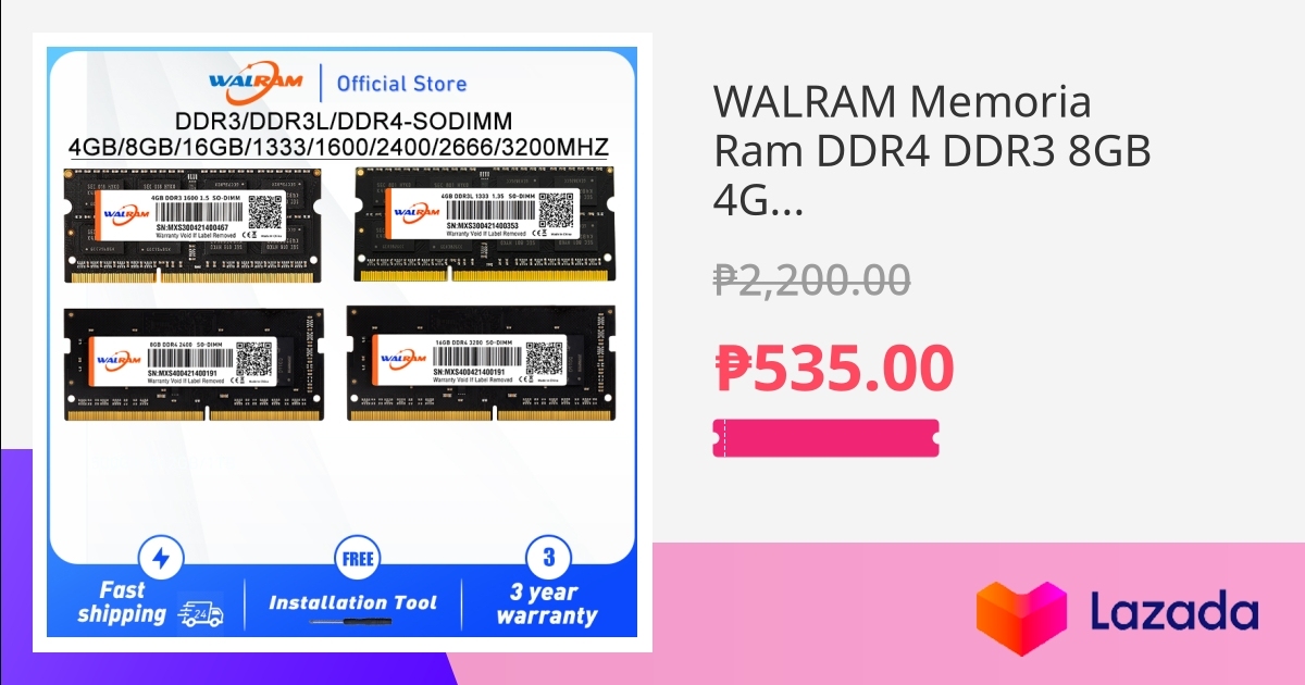 WALRAM Memoria Ram DDR4 DDR3 8GB 4GB 16GB Laptop Ram SODIMM 1333 1600 ...