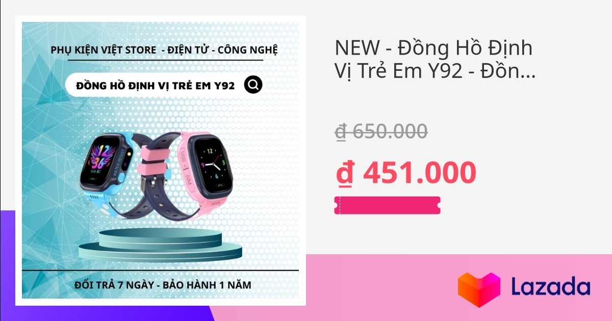 NEW - Đồng Hồ Định Vị Trẻ Em Y92 - Đồng Hồ Định Vị Giám Sát Bé Từ Xa Cao Cấp Chống Nước IP67 Gọi ...