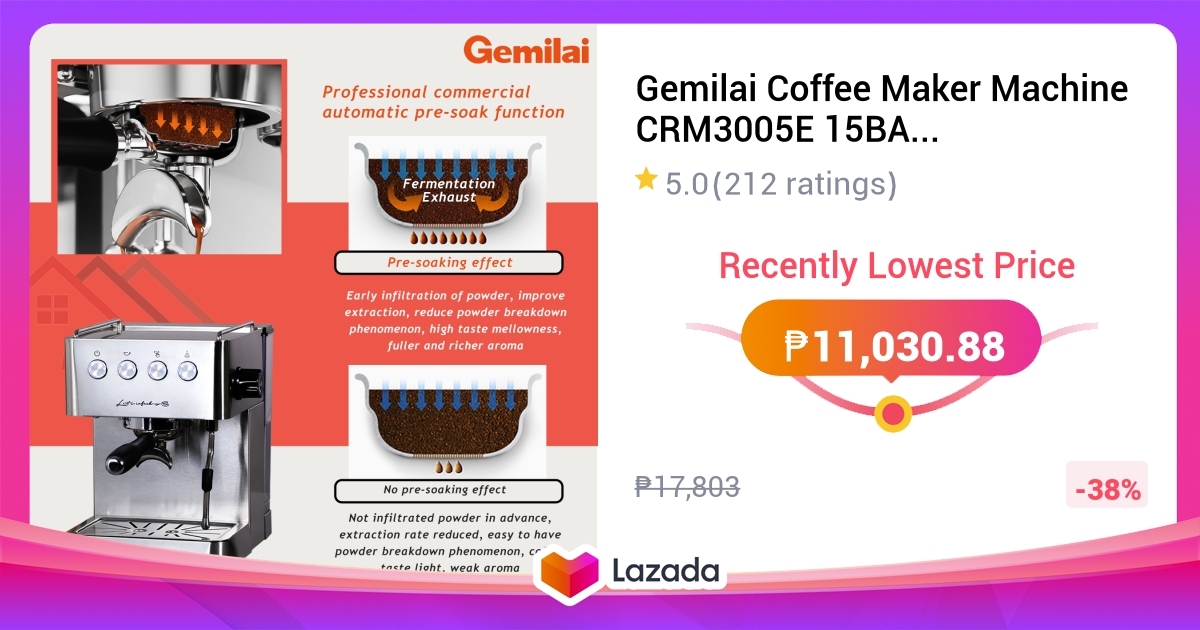 Gemilai Coffee Maker Machine CRM3005E 15BAR Espresso Coffee Machine ...