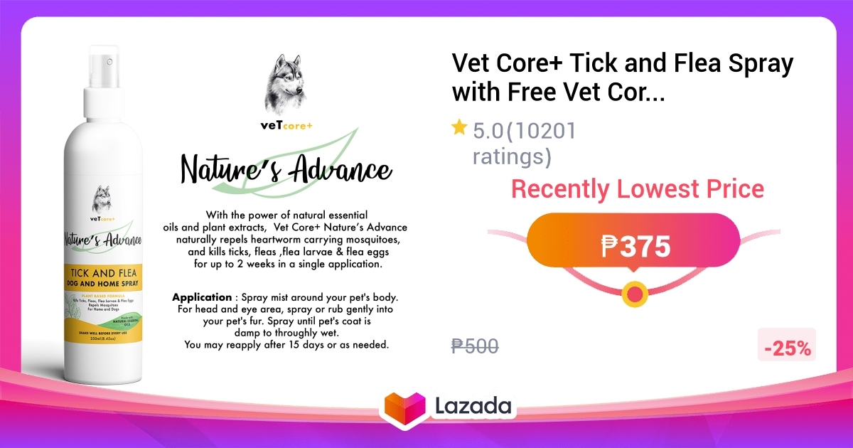 Vet Core+ Tick and Flea Spray with Free Vet Core Soap (Safe for Dogs ...