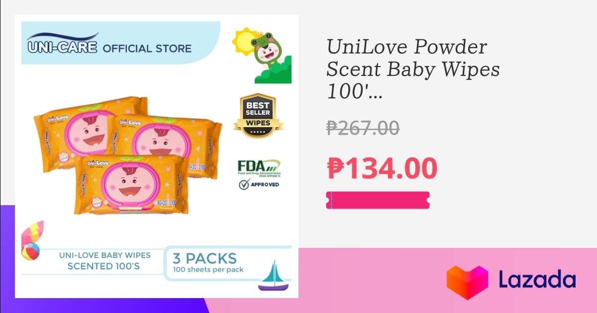 UniLove Powder Scent Baby Wipes 100's Pack of 3