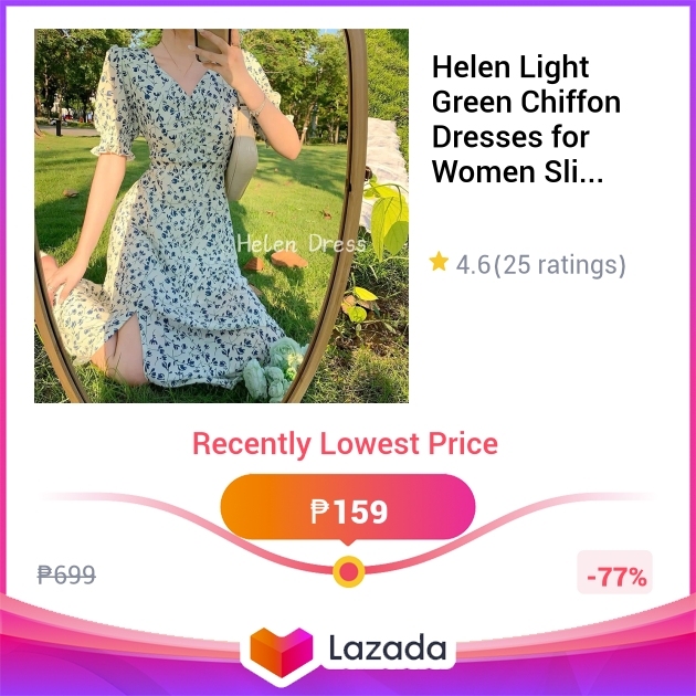 Helen Light Green Chiffon Dresses for Women Slim Floral Maxi Dress ...