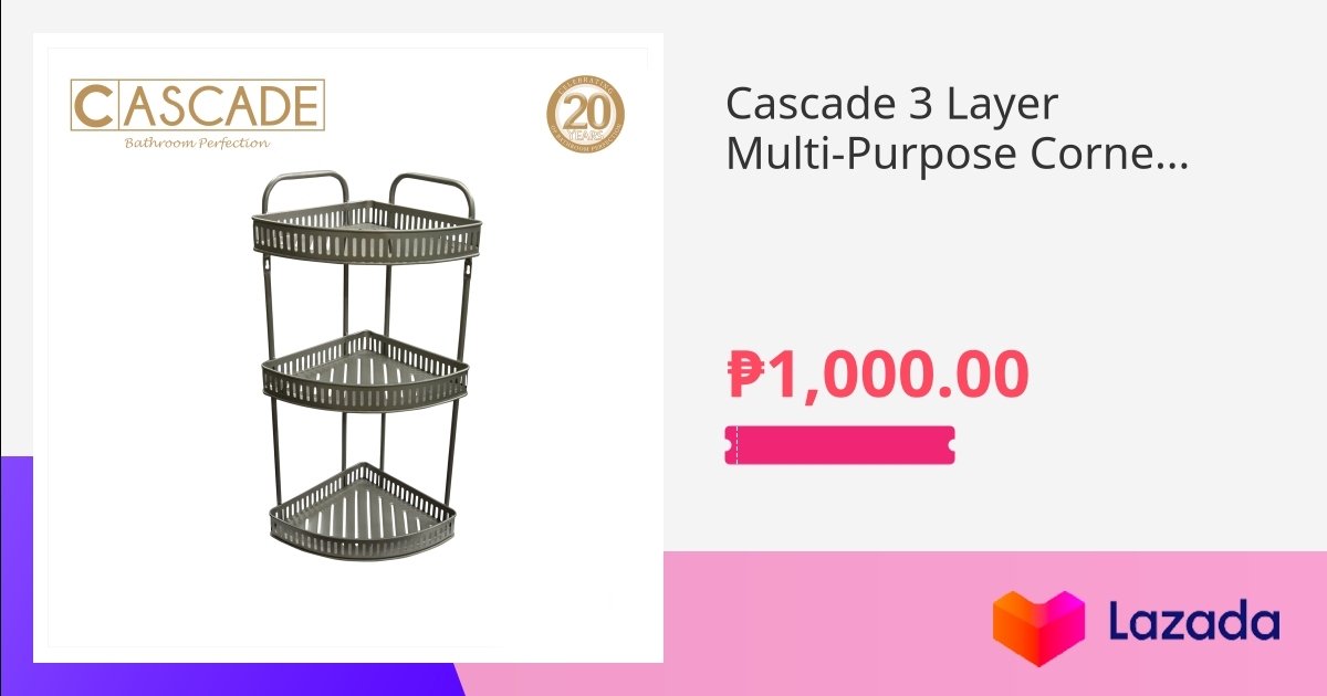Cascade 3 Layer Multi-Purpose Corner Rack in Gray L 24 cm x W 24 cm x H 60 cm Made of Durable ...