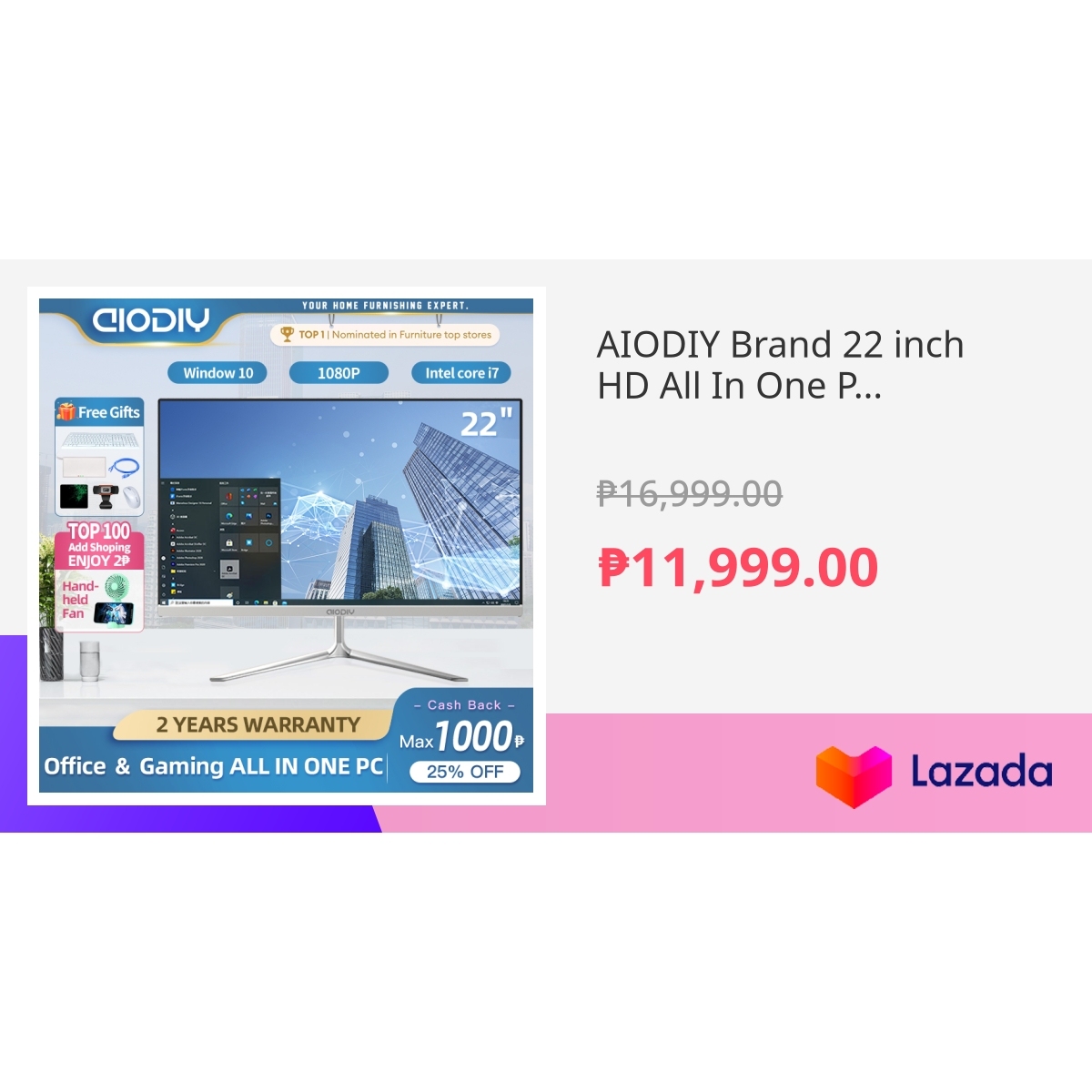 AIODIY Brand 22 inch HD All In One PC Computer Desktop Brand New Intel ...