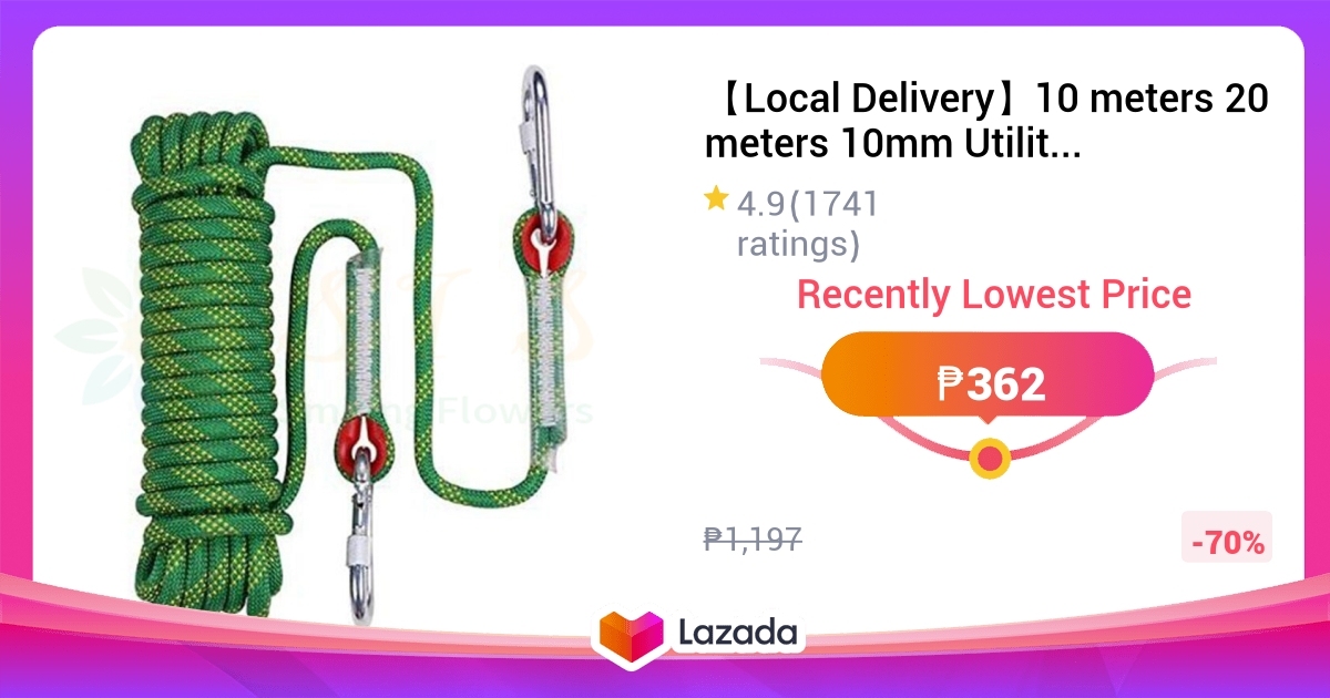 【Local Delivery】10 meters 20 meters 10mm Utility Rope with 2 Steel ...