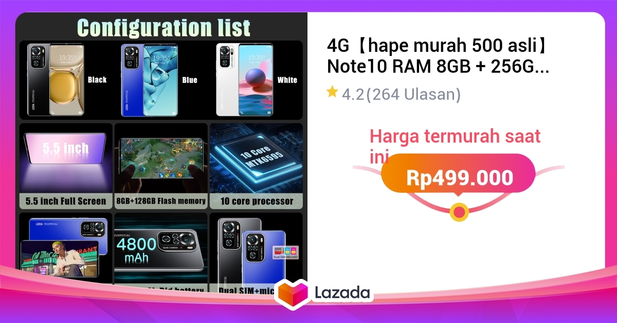 4G【hape murah 500 asli】 Note10 RAM 8GB + 256GB ROM Android handphone promo 5.0-inci 16MP+32MP ...