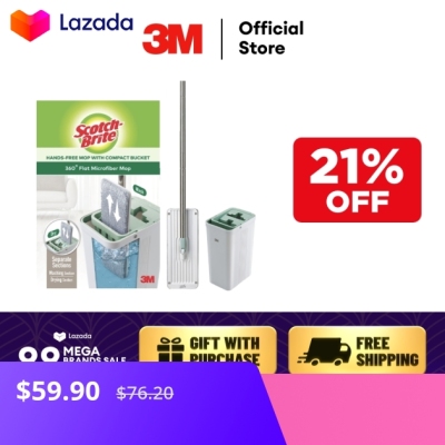 3M Scotch Brite Compact Hands-Free Flat Mop with Bucket