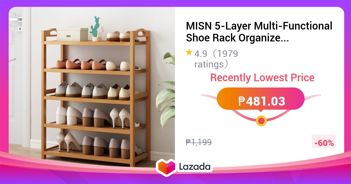 MISN 5-Layer Multi-Functional Shoe Rack Organizer Home Storage Wood ...