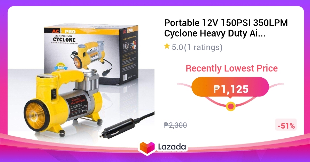 Portable 12V 150PSI 350LPM Cyclone Heavy Duty Air Compressor Electric ...