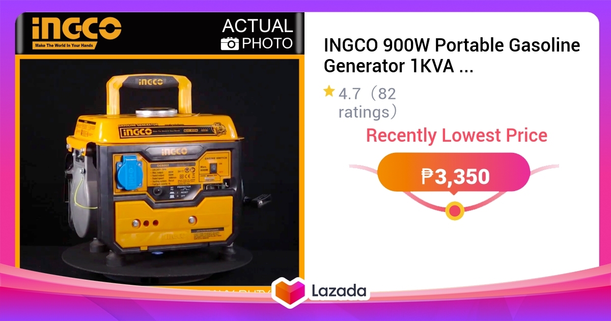 INGCO 900W Portable Gasoline Generator 1KVA 2 Stroke Engine Open Type ...