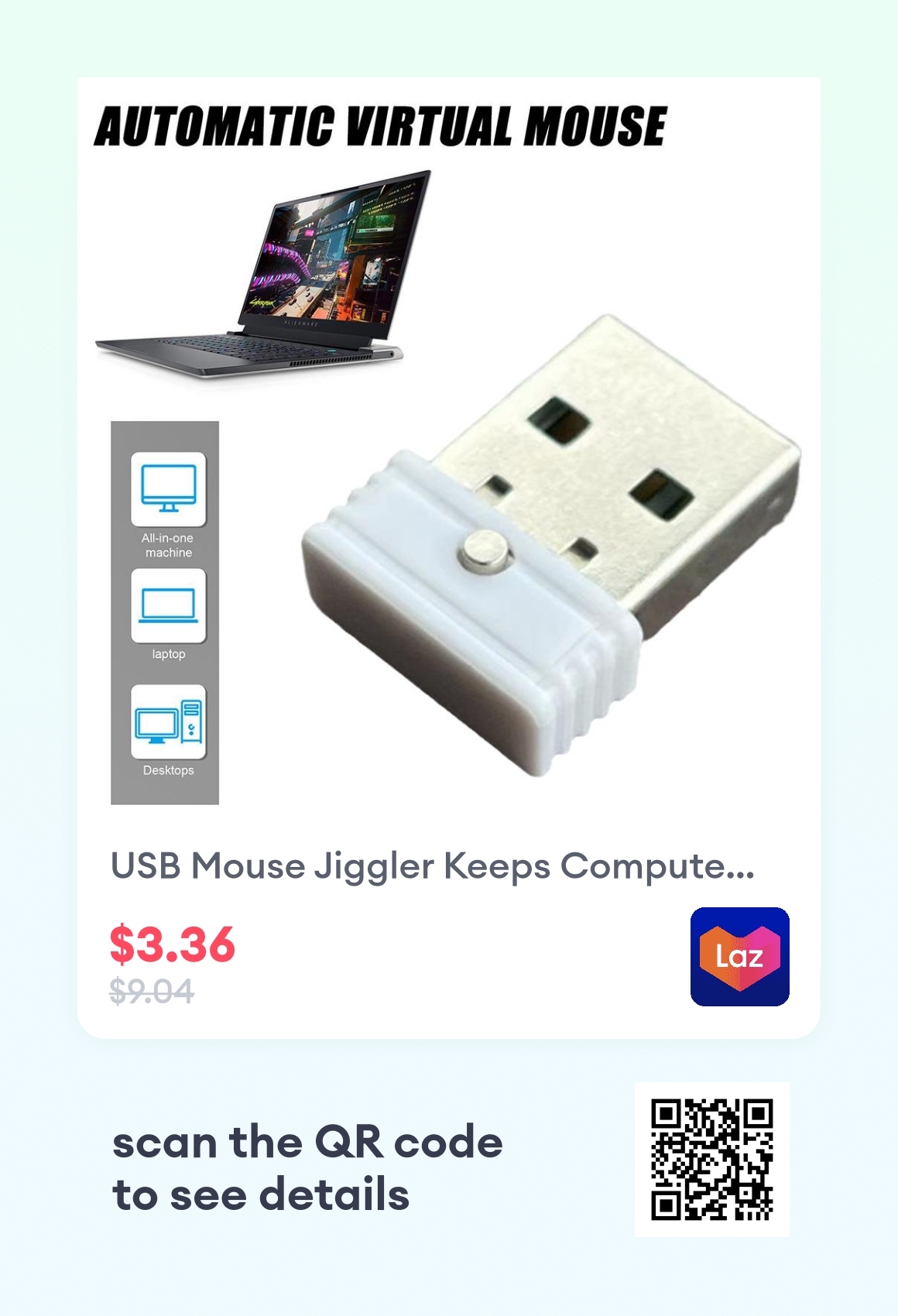 USB Mouse Jiggler Keeps Computer Awake,Simulate Mouse Computer Mouse Mover Plug-and-Play ...
