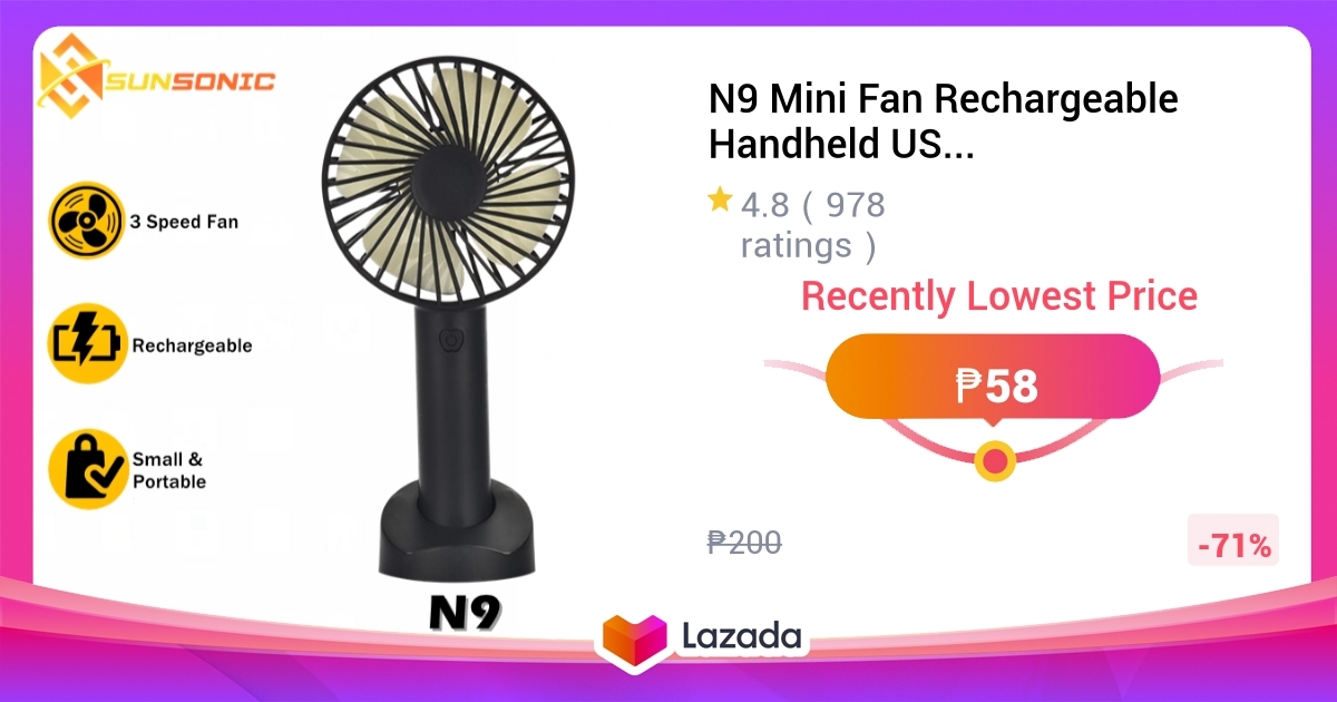 N9 Mini Fan Rechargeable Handheld USB Rechargeable Portable Cooling Fan