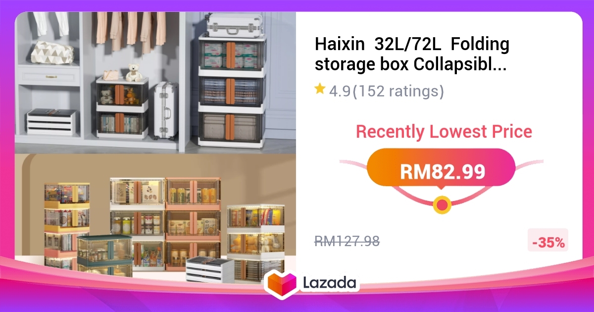 Haixin 32L/72L Folding storage box Collapsible Plastic Storage Bins Double Door Stackable Toy ...