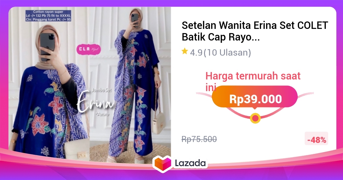 Setelan Wanita Erina Set COLET Batik Cap Rayon Samitex | Setelan Wanita ...