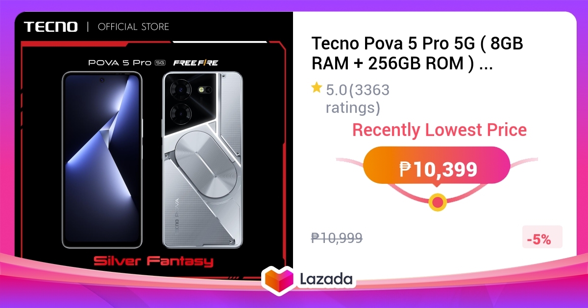 Tecno Pova 5 Pro 5G ( 8GB RAM + 256GB ROM ) - Mediatek D6080 - 68W Fast ...